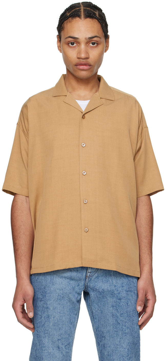 Tan Open Spread Collar Shirt by BOSS on Sale