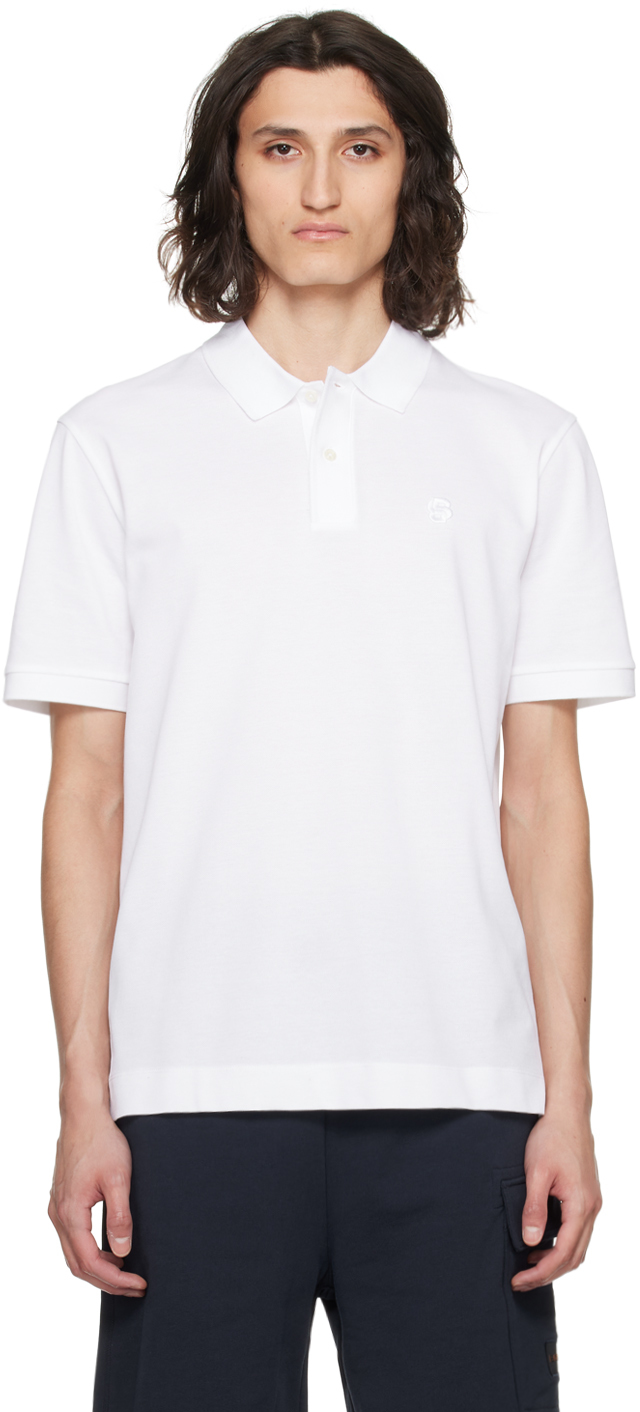 White Double Monogram Polo by BOSS on Sale