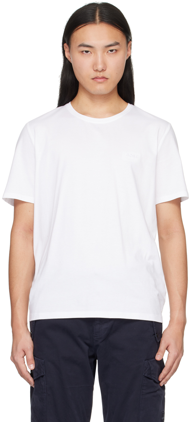 White Embroidered T-Shirt by BOSS on Sale