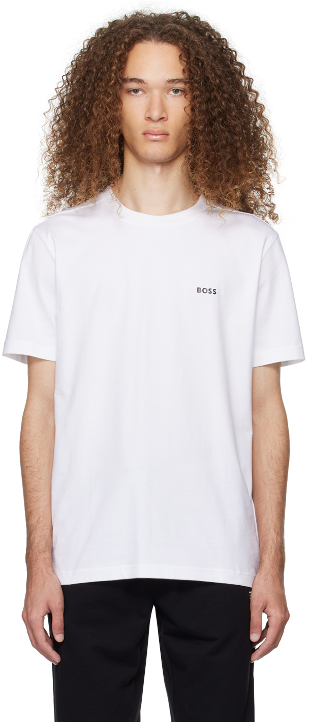 White Bonded T-Shirt by BOSS on Sale