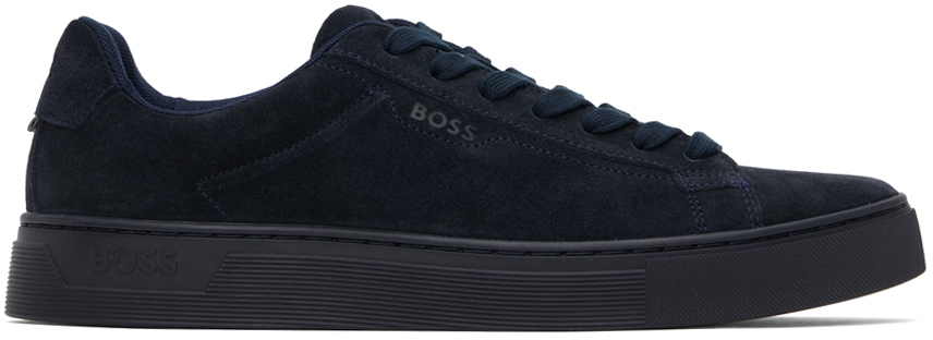 Navy Lace-Up Sneakers by BOSS on Sale