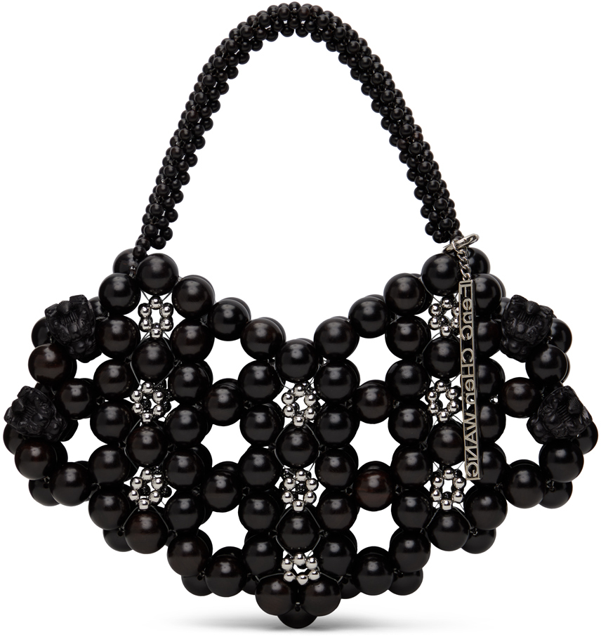 Black Beaded Heart Bag by Feng Chen Wang on Sale