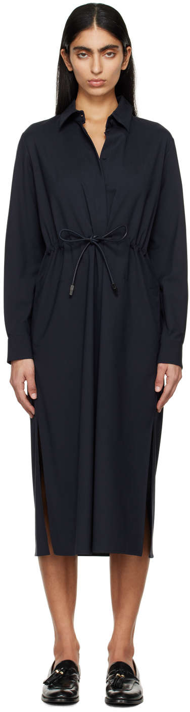 Max Mara: Robe midi Monia bleu marine | SSENSE France