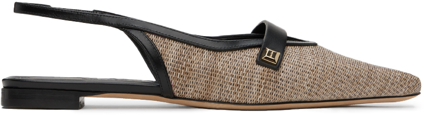 Beige & Black Leather Ballerina Flats by Max Mara on Sale