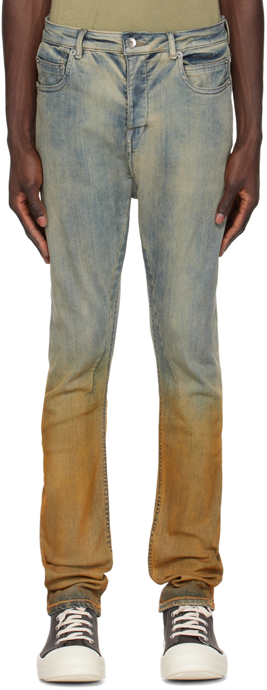Jean Detroit bleu et orange Rick Owens DRKSHDW en solde
