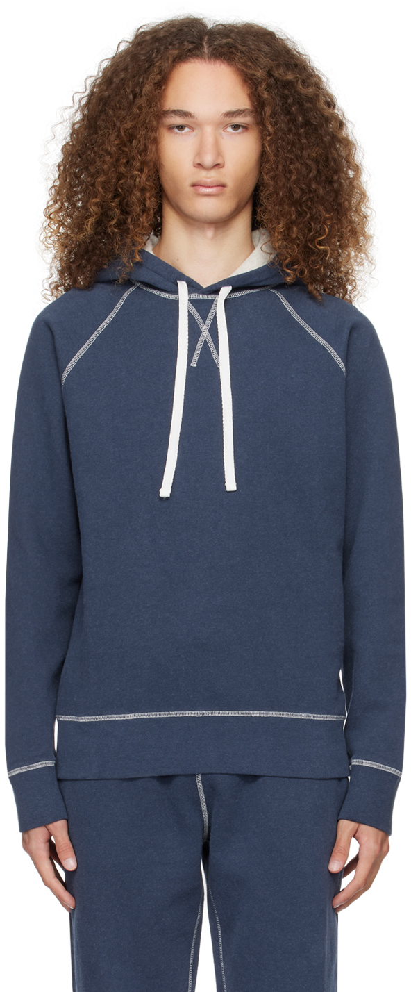 Navy Raglan Hoodie by Sunspel on Sale