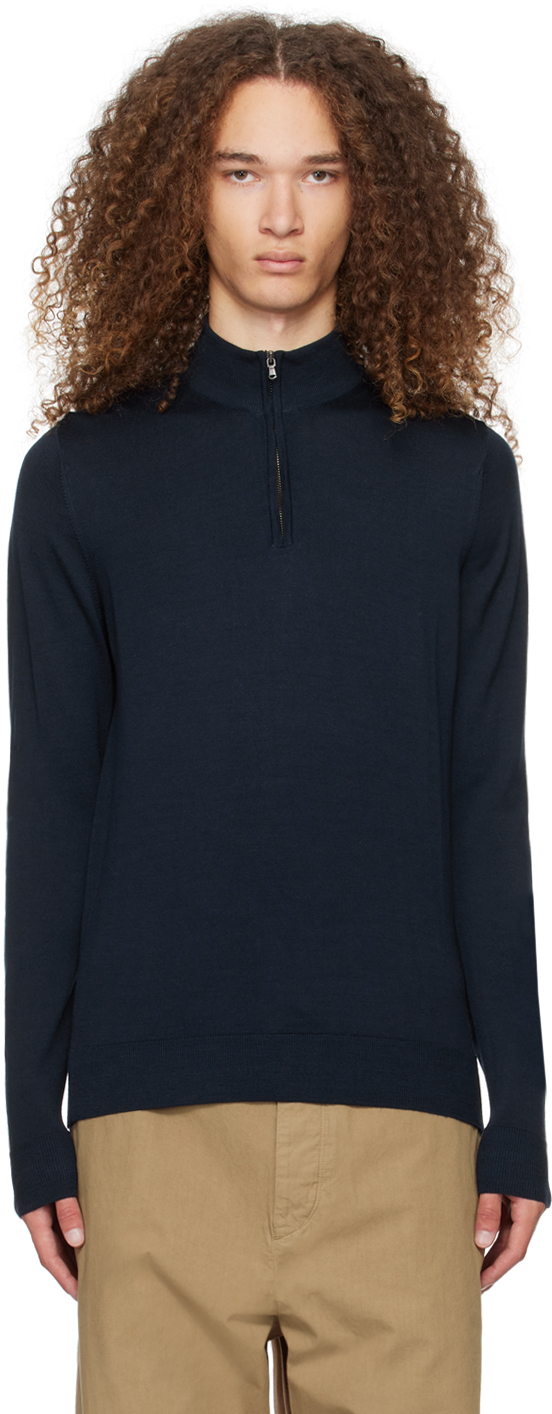 Navy Half-Zip Sweater by Sunspel on Sale
