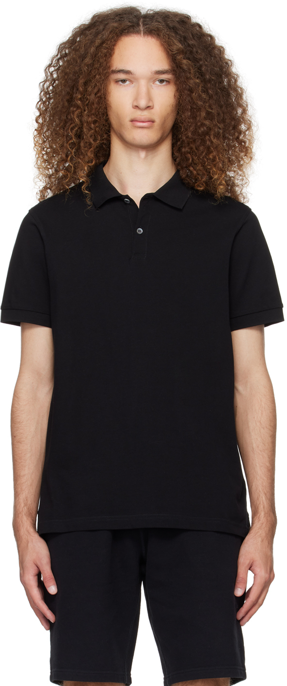 Black Two-Button Polo by Sunspel on Sale