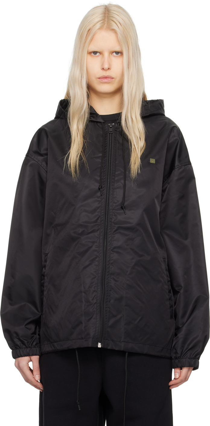 Blouson noir à capuche Acne Studios en solde