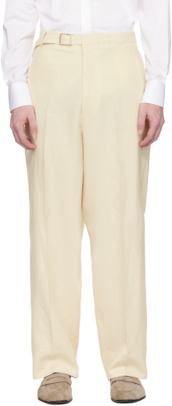 ZEGNA: Beige Belted Trousers | SSENSE