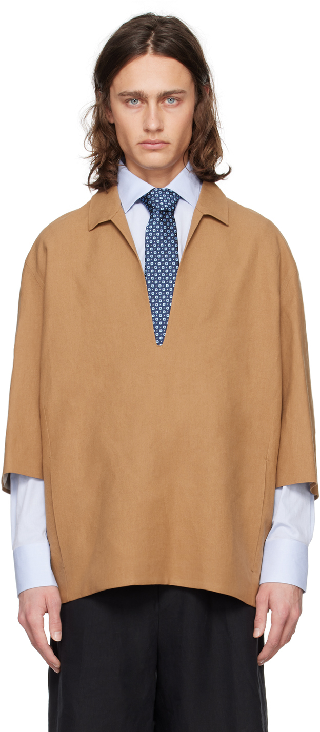 Tan Open Placket Polo by ZEGNA on Sale