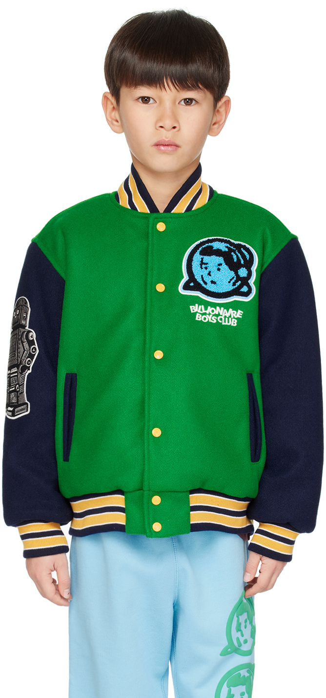 Kids Green Astro Varsity Jacket by Billionaire Boys Club on Sale