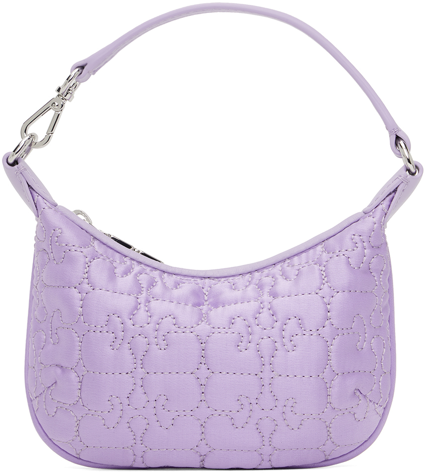 Purple Butterfly Mini Flat Satin Pouch by GANNI on Sale