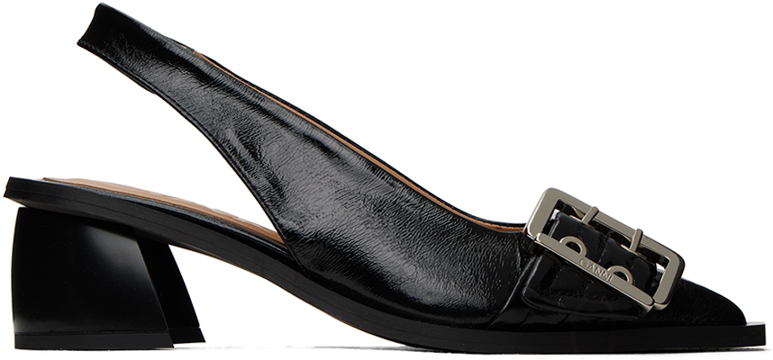 GANNI: Black Buckle Slingback Heels | SSENSE UK