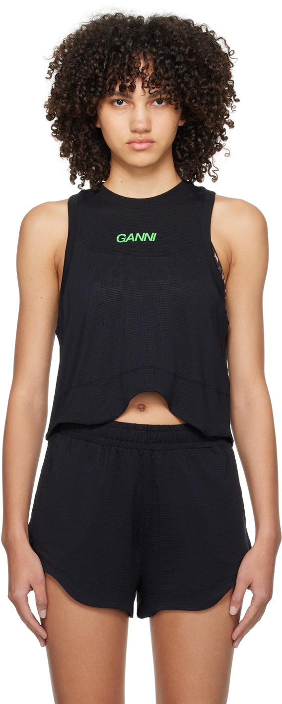 Black Active Tank Top by GANNI on Sale