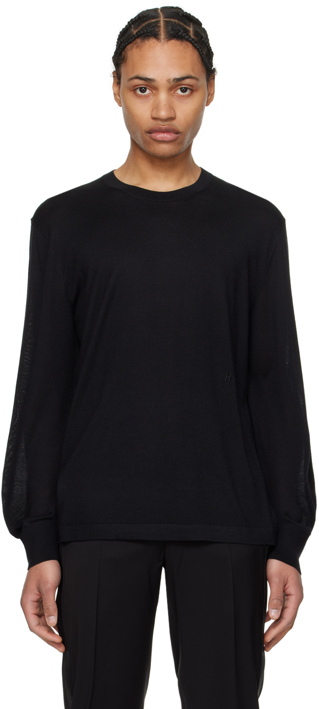 Black Curved Sleeve Sweater by Helmut Lang on Sale