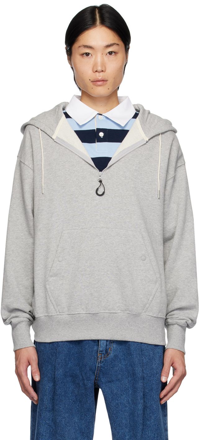 Pull à capuche gris à demi-glissière Uniform Bridge en solde