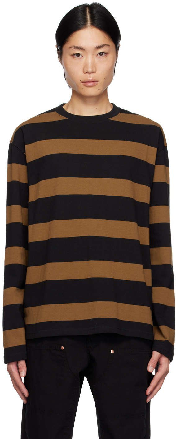 Brown & Black Naval Stripe Long Sleeve T-Shirt by Uniform Bridge on Sale