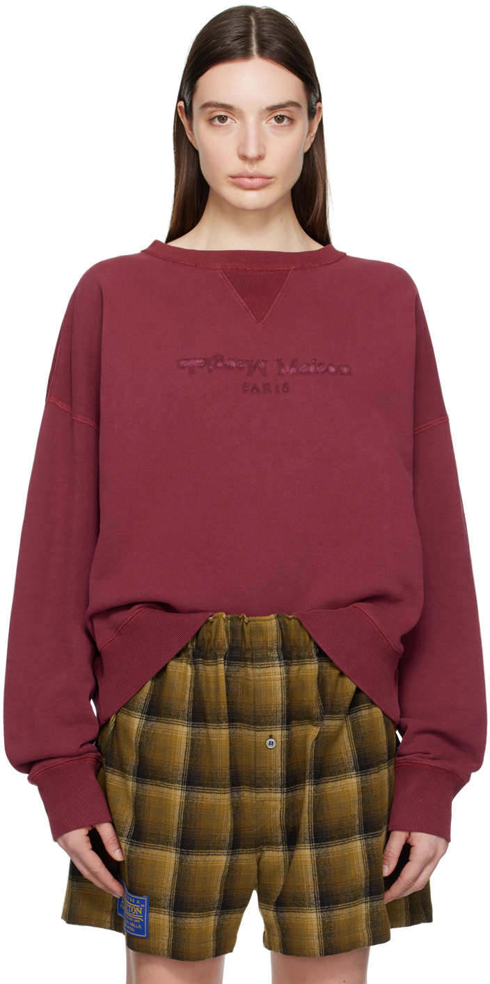 Pull molletonné bourgogne à logo brodé Maison Margiela en solde