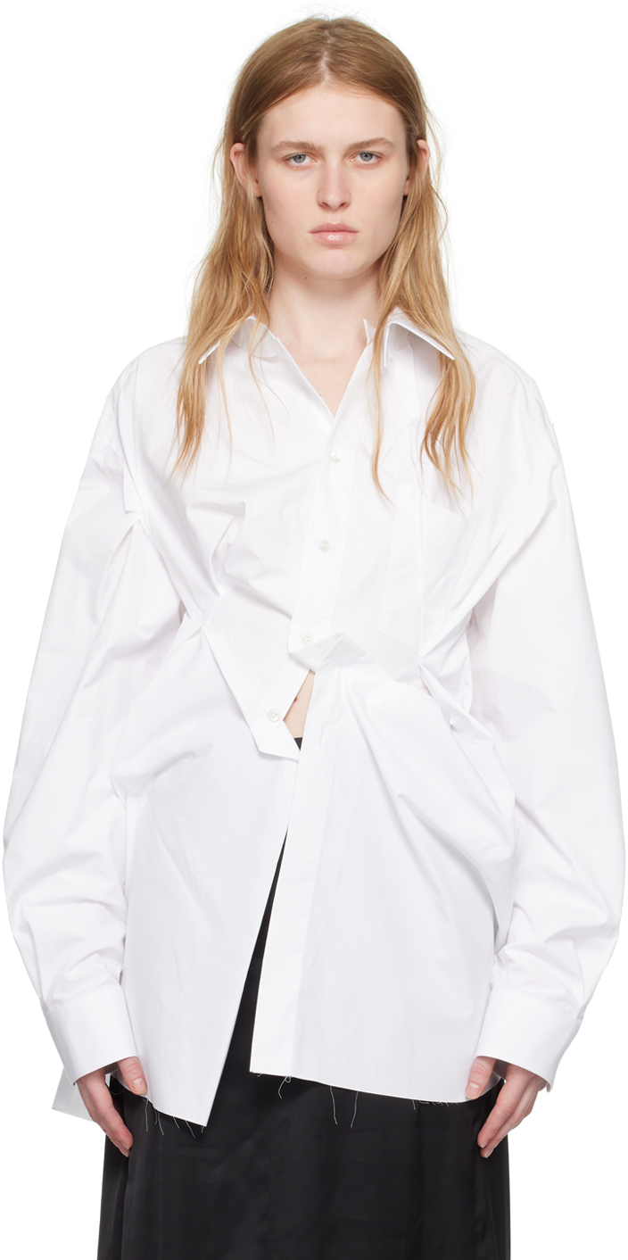 White Gathered Shirt by Maison Margiela on Sale