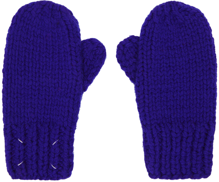 Maison Margiela: Blue Childish Stitches Mittens | SSENSE