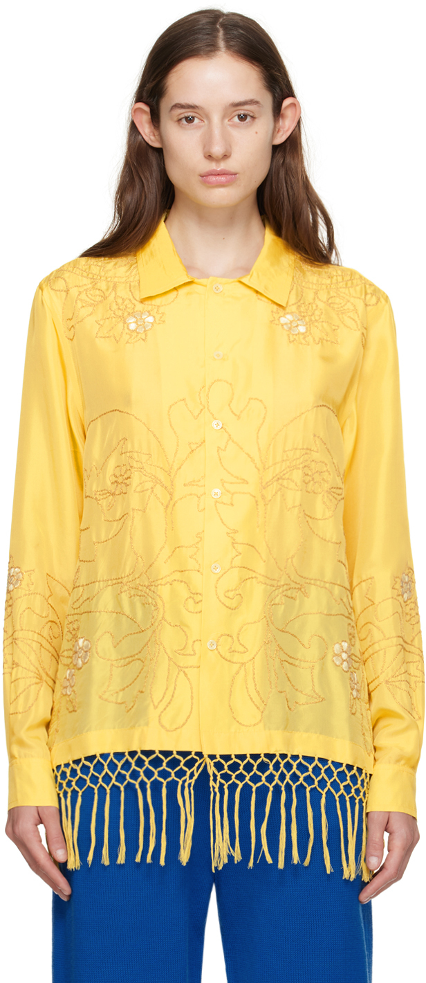 Bode: Yellow Paquerette Fringe Shirt | SSENSE