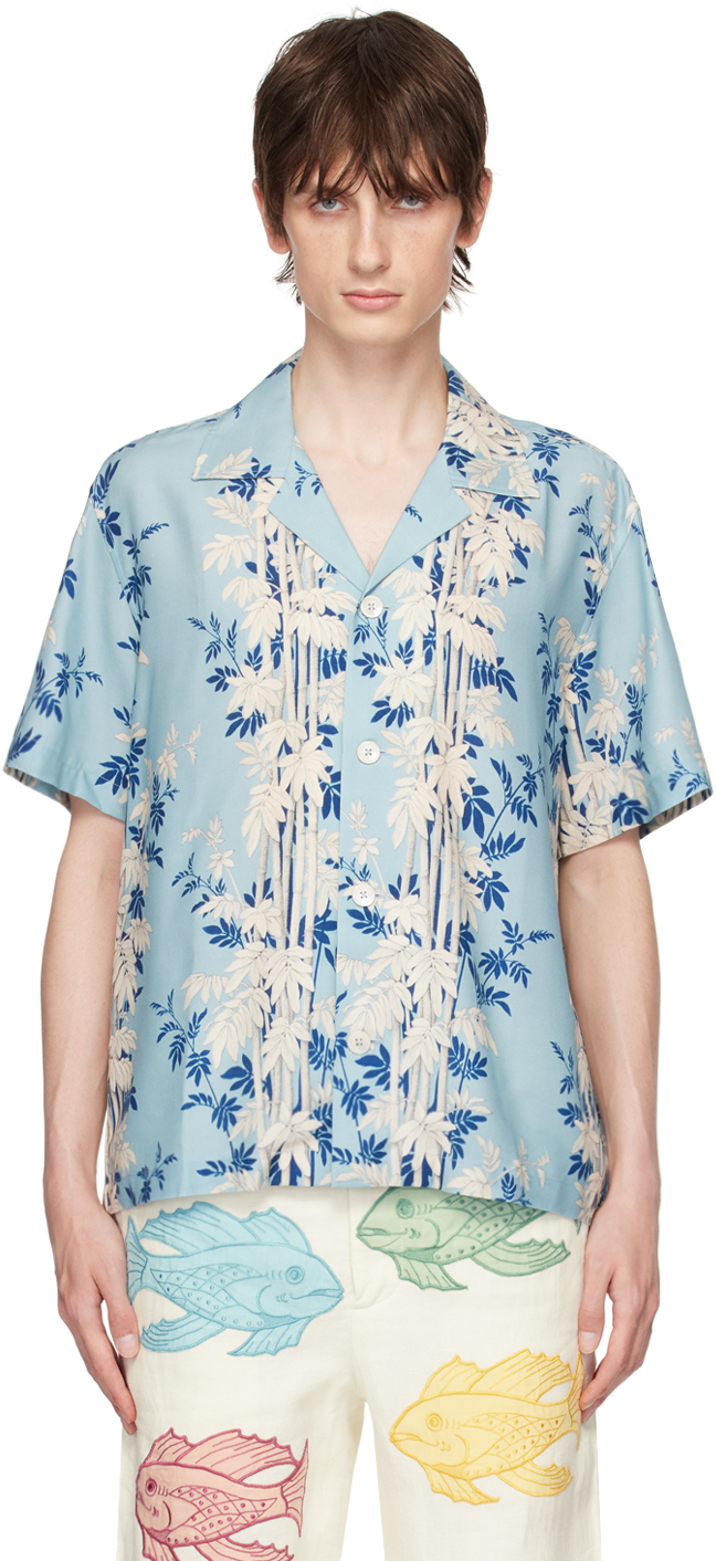 Blue Bamboo Forest Shirt by Bode on Sale