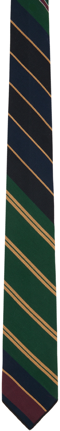 Engineered Garments: Green & Navy CP Regimental Stripe Neck Tie | SSENSE UK