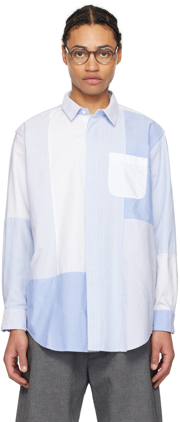 White & Blue Patchwork Shirt by Engineered Garments on Sale