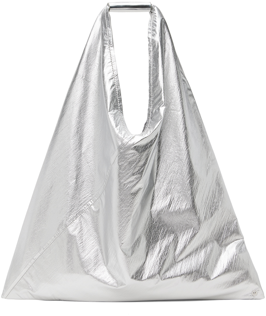 Silver Medium Classic Triangle Tote by MM6 Maison Margiela on Sale