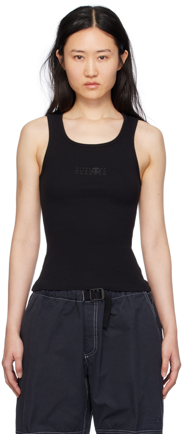 MM6 Maison Margiela: Black Scoop Neck Tank Top | SSENSE Canada