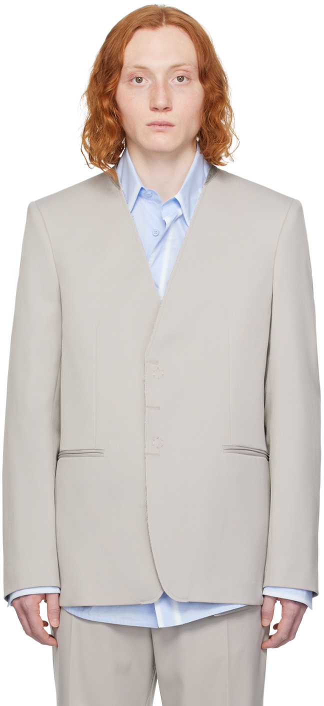 Gray Single-Breasted Blazer by MM6 Maison Margiela on Sale