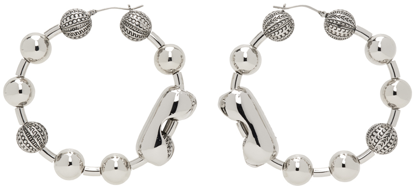 Marc Jacobs: Silver 'The Monogram Ball Chain Hoop' Earrings | SSENSE