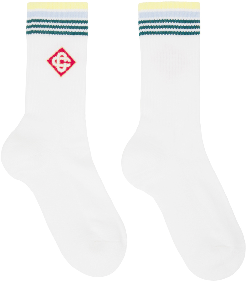 White Stripe Monogram Sport Socks by Casablanca on Sale