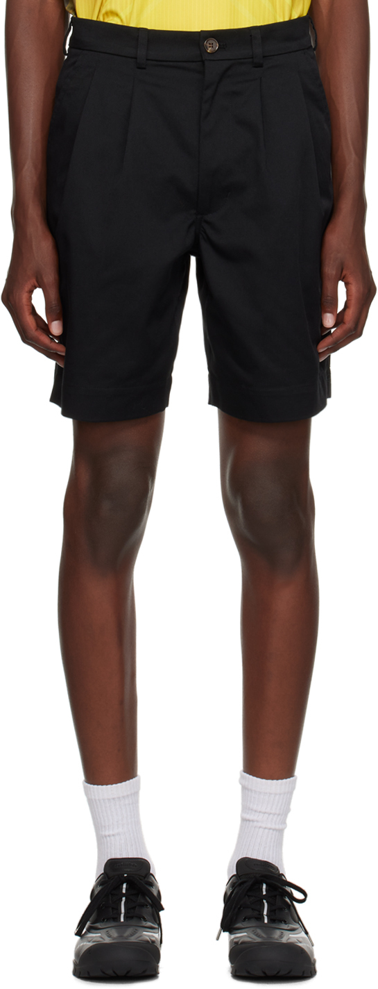 Black Pleated Shorts by Metalwood Studio on Sale