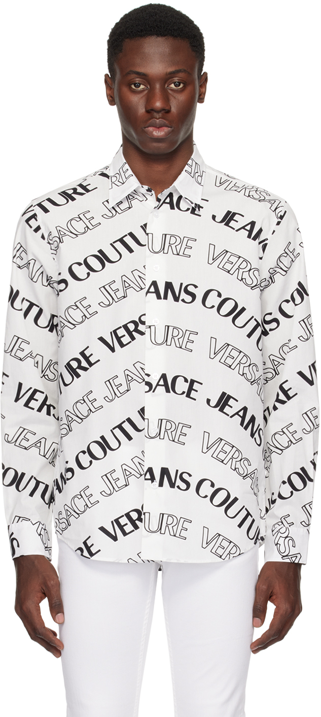 White & Black Logowave Shirt by Versace Jeans Couture on Sale