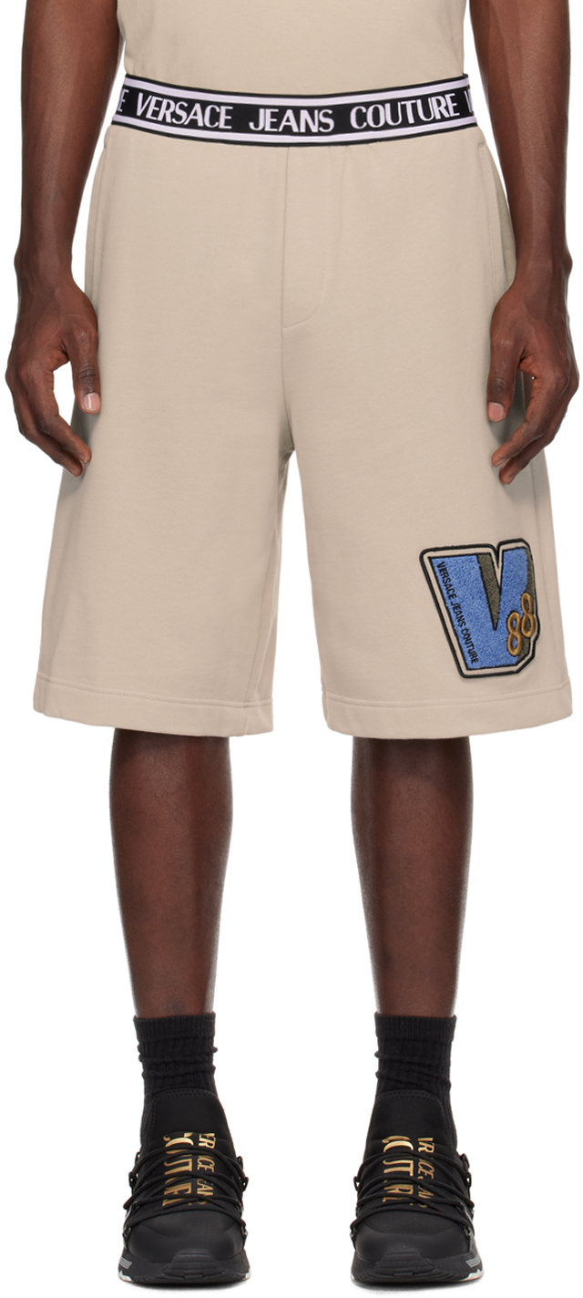 Beige V-Patch Shorts by Versace Jeans Couture on Sale