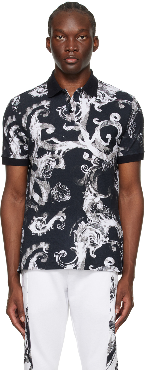 Black Watercolour Couture Polo by Versace Jeans Couture on Sale Black Watercolour Couture Polo by Versace Jeans Couture on Sale