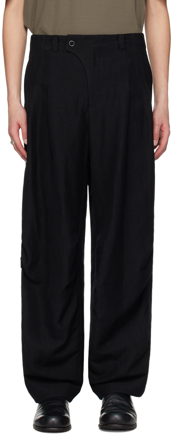 DEVOA: Black Pleated Trousers | SSENSE Canada