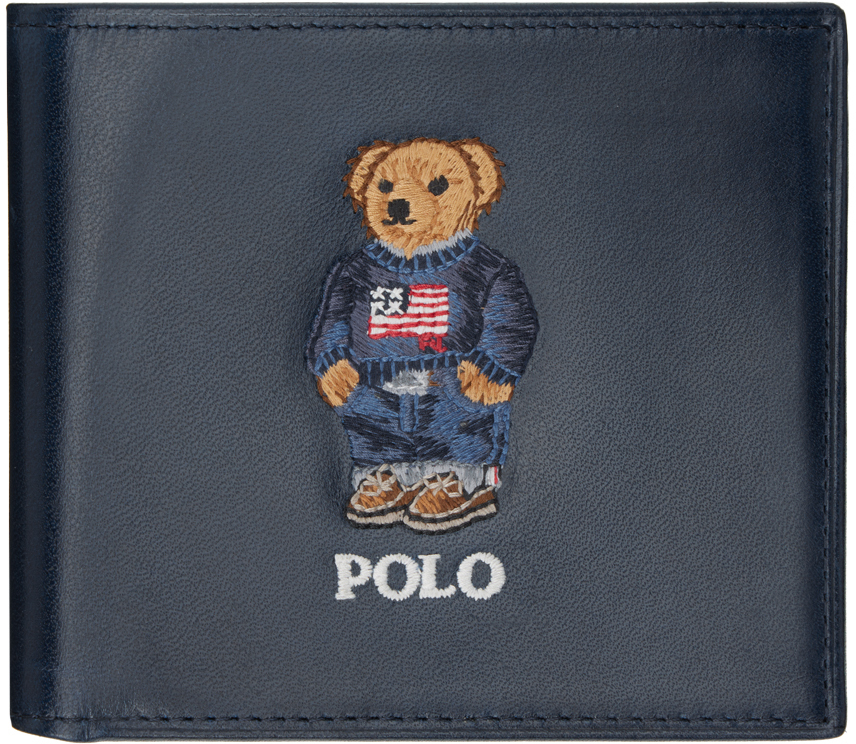 Polo Ralph Lauren: Navy Polo Bear Leather Wallet | SSENSE Canada