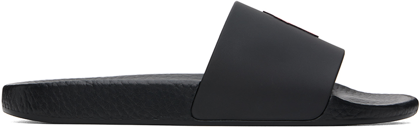 Polo Ralph Lauren: Black & Red Signature Pony Pool Slides | SSENSE Canada