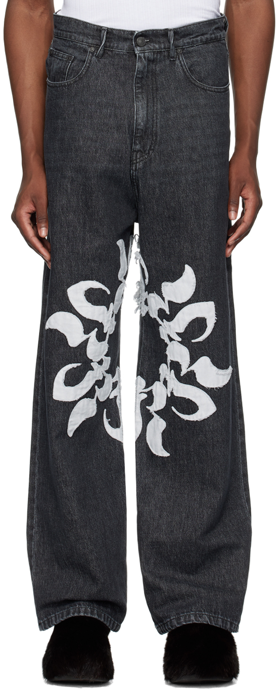 Black Patch Jeans by KUSIKOHC on Sale