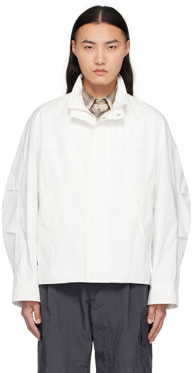 White Stand Collar Jacket by Solid Homme on Sale