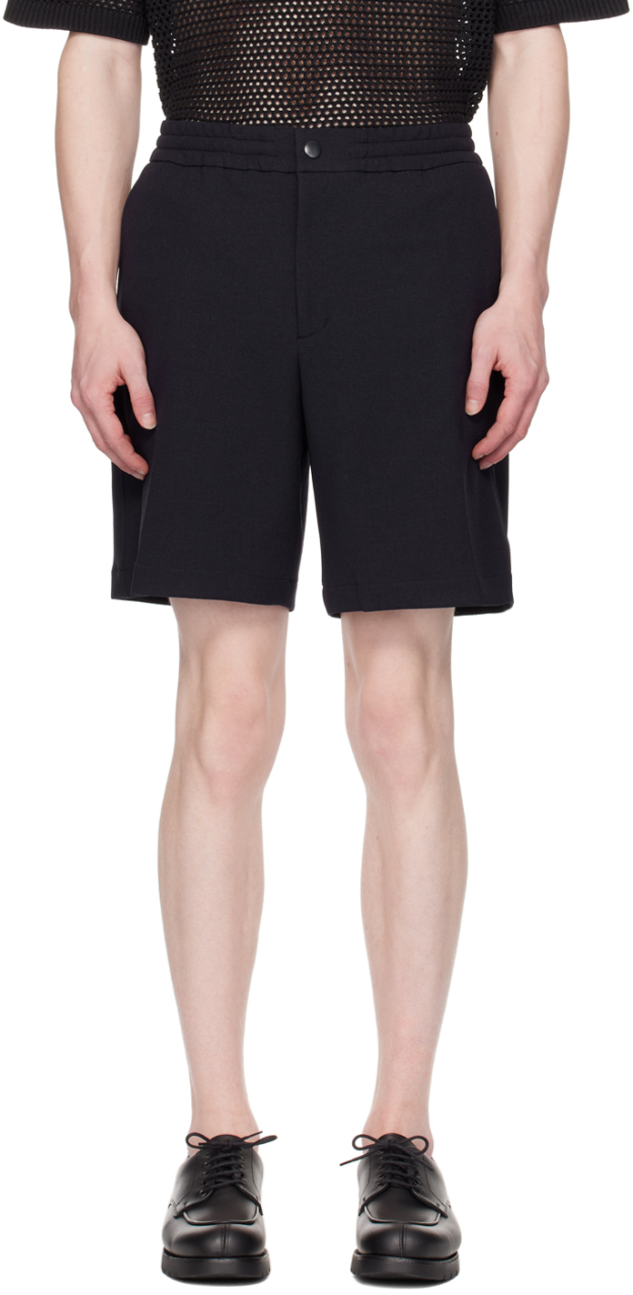 Navy Flap Pocket Shorts by Solid Homme on Sale