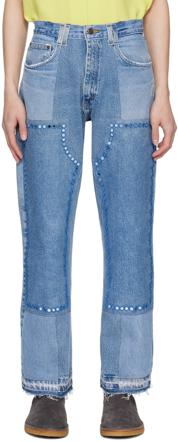 Blue Mirror Jeans by Kartik Research on Sale