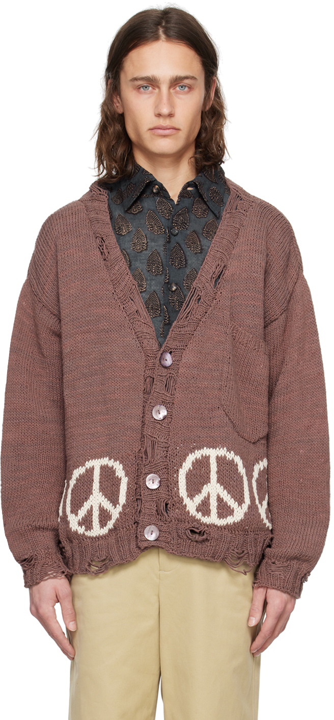 Kartik Research Cardigan Mauve à Motif Graphique En Tricot Jacquard