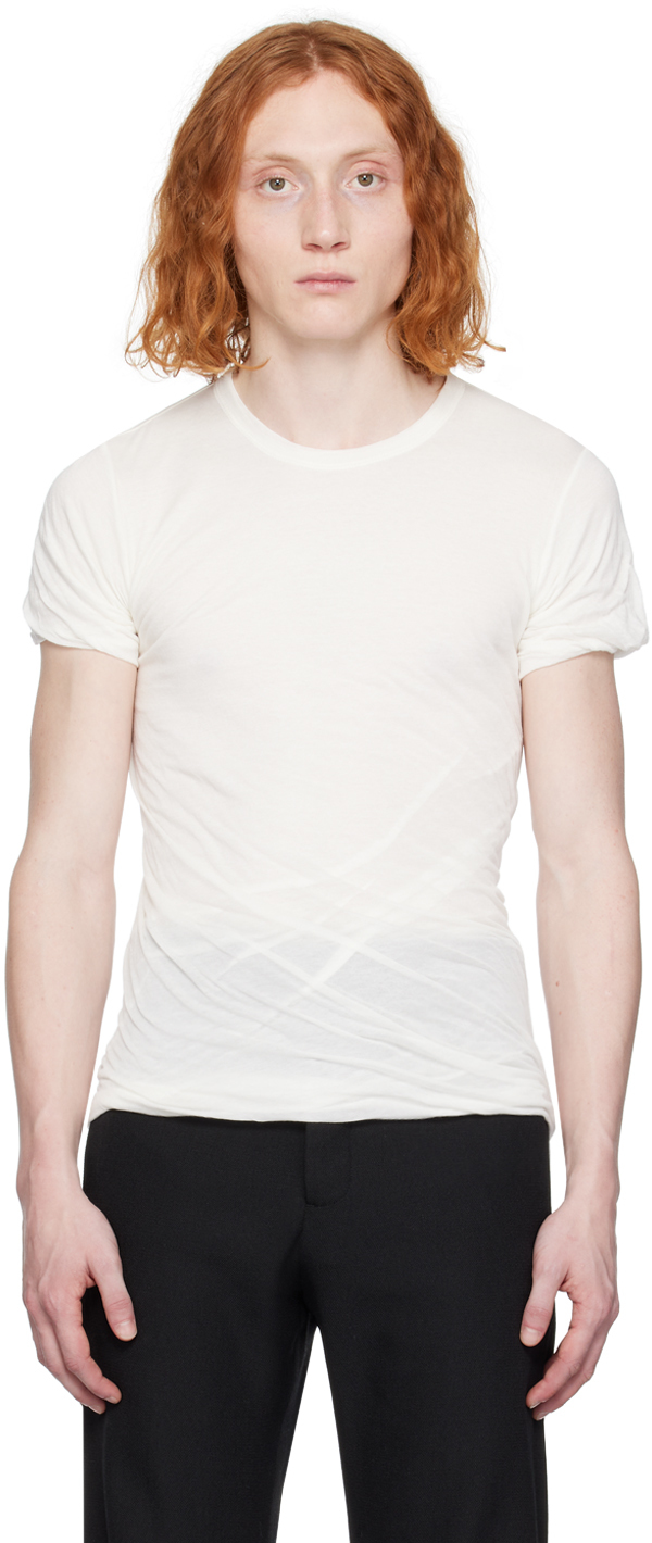 T-shirt blanc cassé en jersey double face Rick Owens en solde