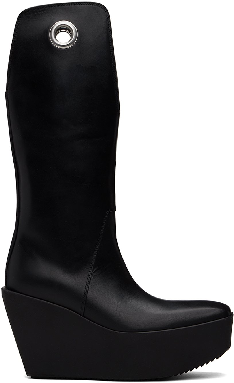 Black Sliver Platform Kowboy Boots by Rick Owens on Sale