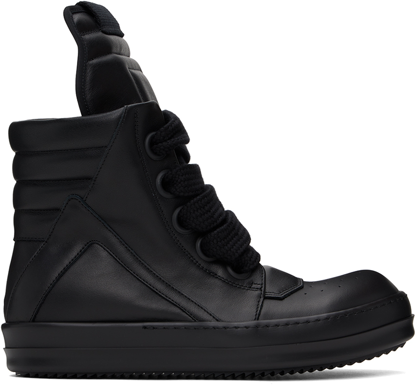 Rick Owens: Baskets Geobasket noires à laçage large | SSENSE France