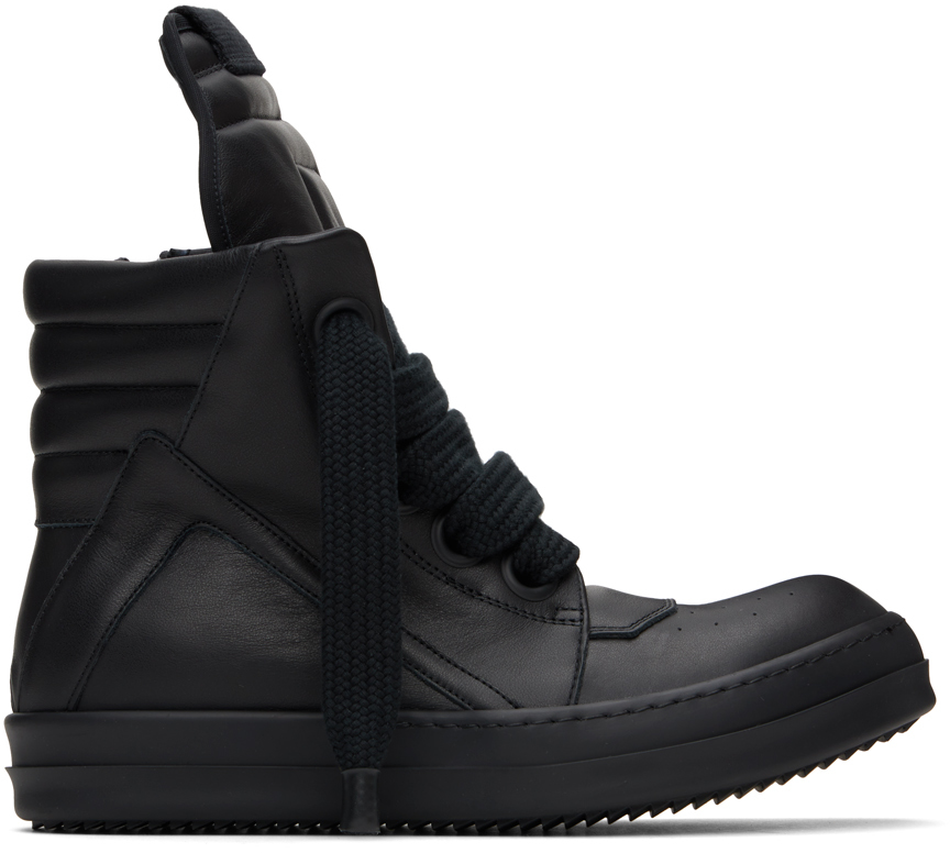 Rick Owens: Baskets Geobasket noires à laçage surdimensionné | SSENSE ...
